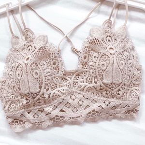 Intimates & Sleepwear | Natural Double Strap Floral Lace Bralette Cream ...